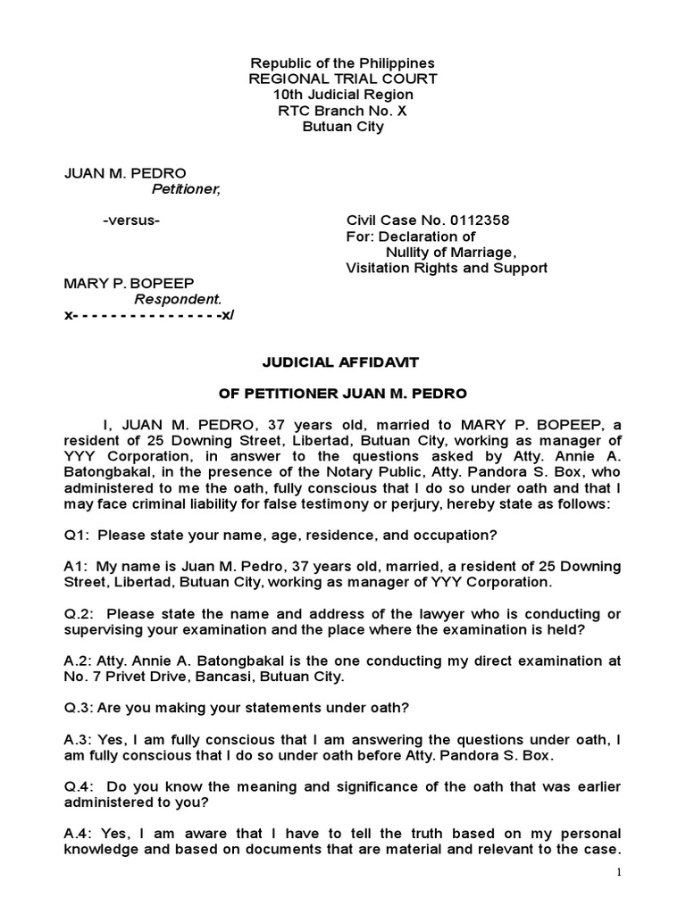 Sample Judicial Affidavit | PDF | Perjury | Affidavit