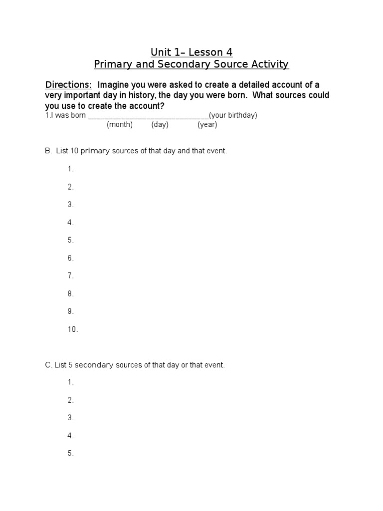 2 Primary and Secondary Source Activity | PDF