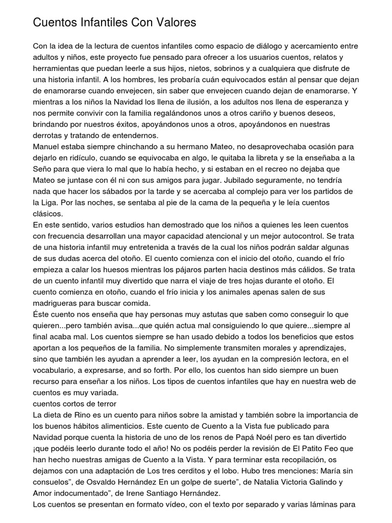 Cuentos Infantiles Con Valores | PDF | Cuentos | Amor
