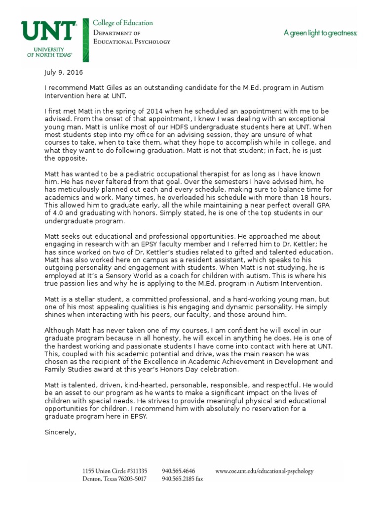 Matt Giles Recommendation Letter | PDF | Graduate School | Applied ...
