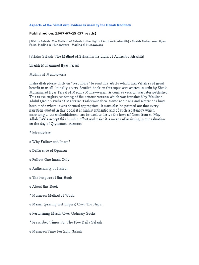 Hanafi Salaat Guide with Evidences | PDF | Hadith | Sharia