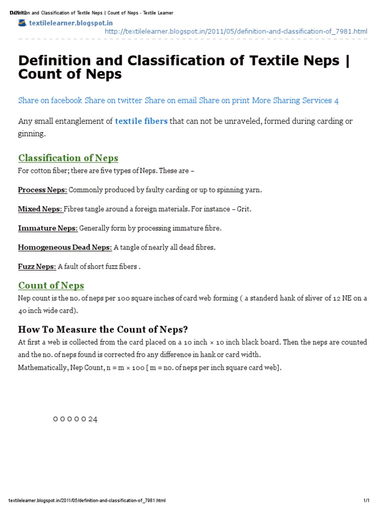 Definition and Classification of Textile Neps - Count of Neps - Textile ...