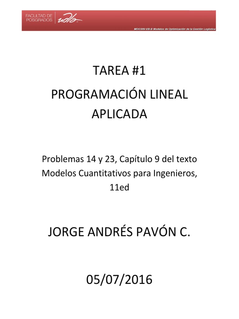 Tarea 1 - Programacion Lineal | PDF | Programación lineal | Inventario