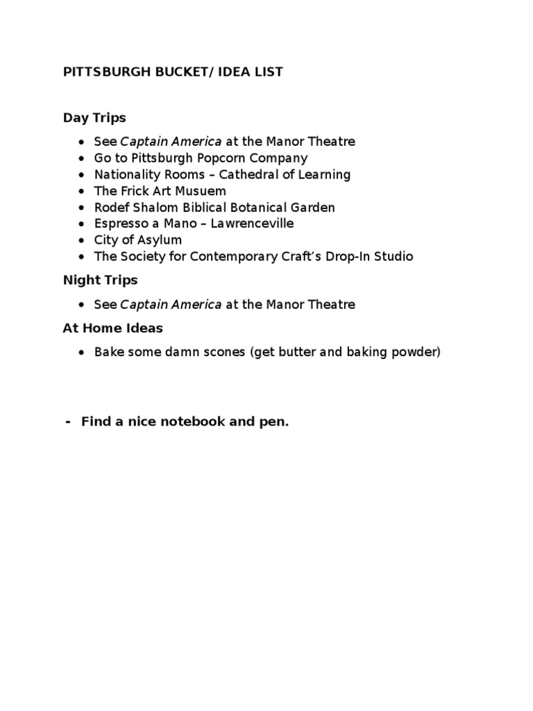 Pittsburgh Bucket List | PDF
