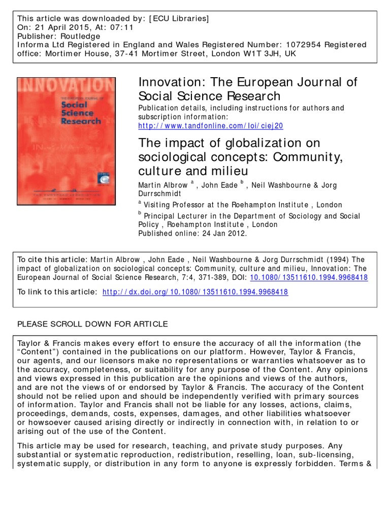 Albrow, Et Al, The Impact of Globalization On Sociological Concepts ...