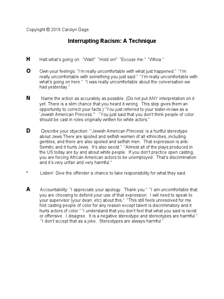 Interrupting Racism Handout | PDF | Racism | Discrimination & Race ...