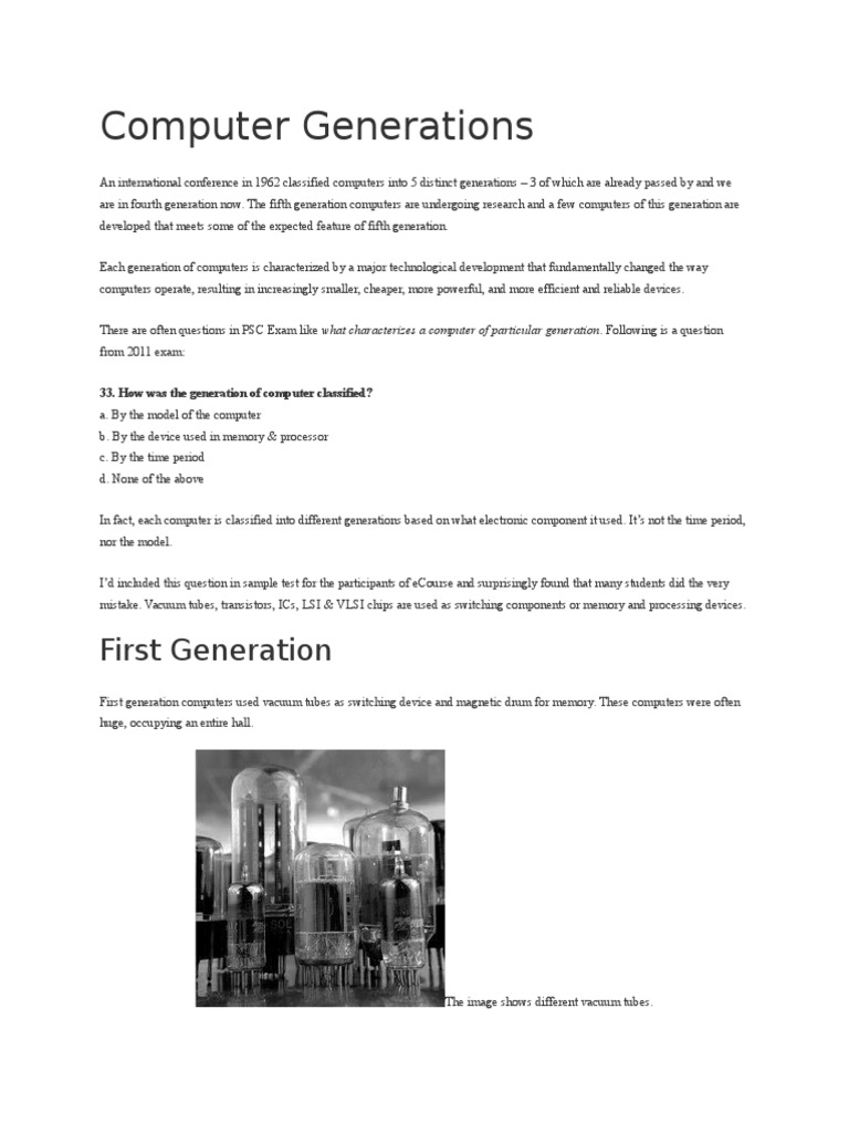 Generation of Computer | PDF | Integrated Circuit | Vacuum Tube