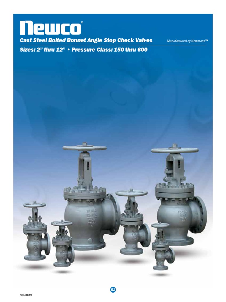 Newco Cast Steel Angle Stop Checks 150-600 | PDF | Valve | Screw