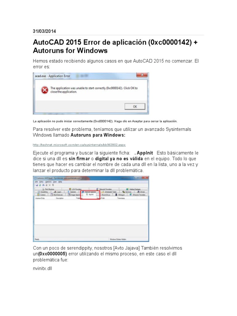 Como Solucionar El Error (0xc0000142) en El Autocad 2015 | PDF ...