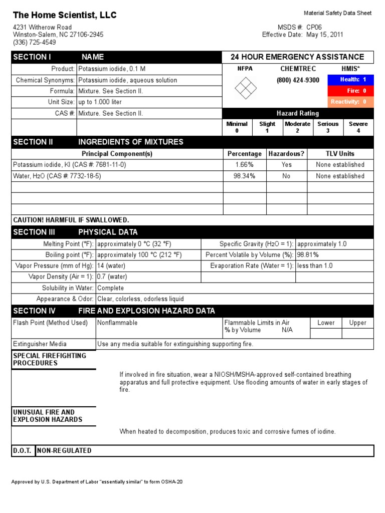 Msds KI | PDF | Water | Chemistry