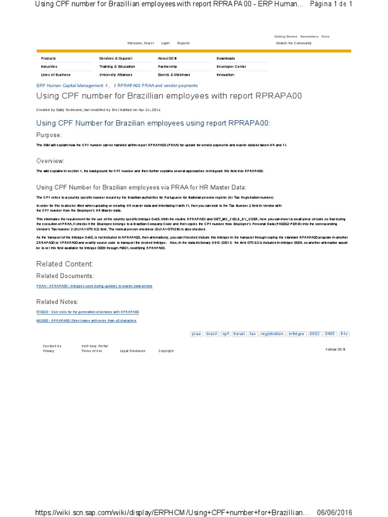 Using CPF Number For Brazillian Employees With Report RPRAPA00 | PDF