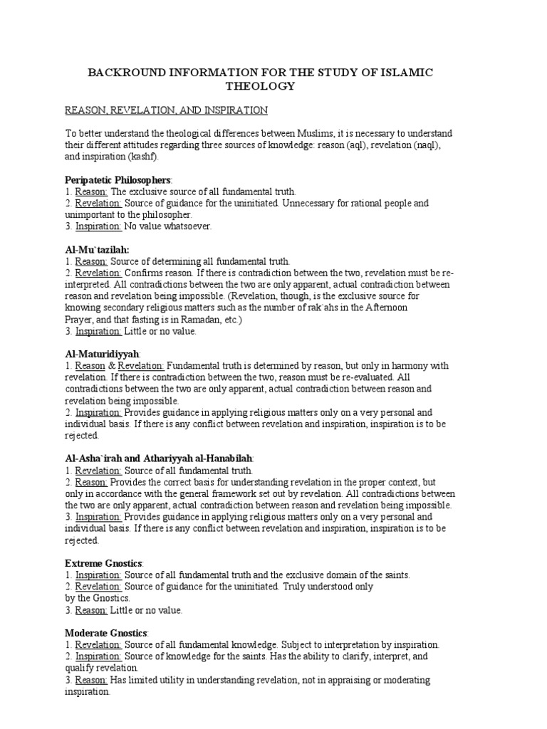 Background Information For The Study of Islamic Theology | PDF | Sunni ...