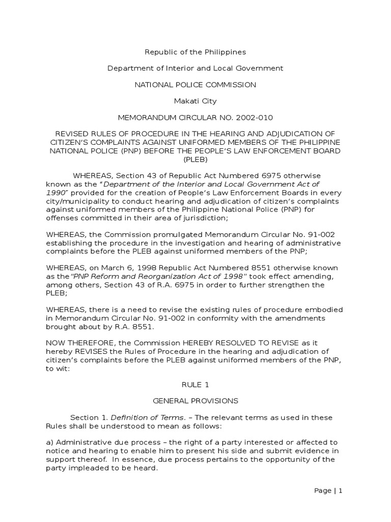 PLEB Rules | Oath Of Office | Complaint