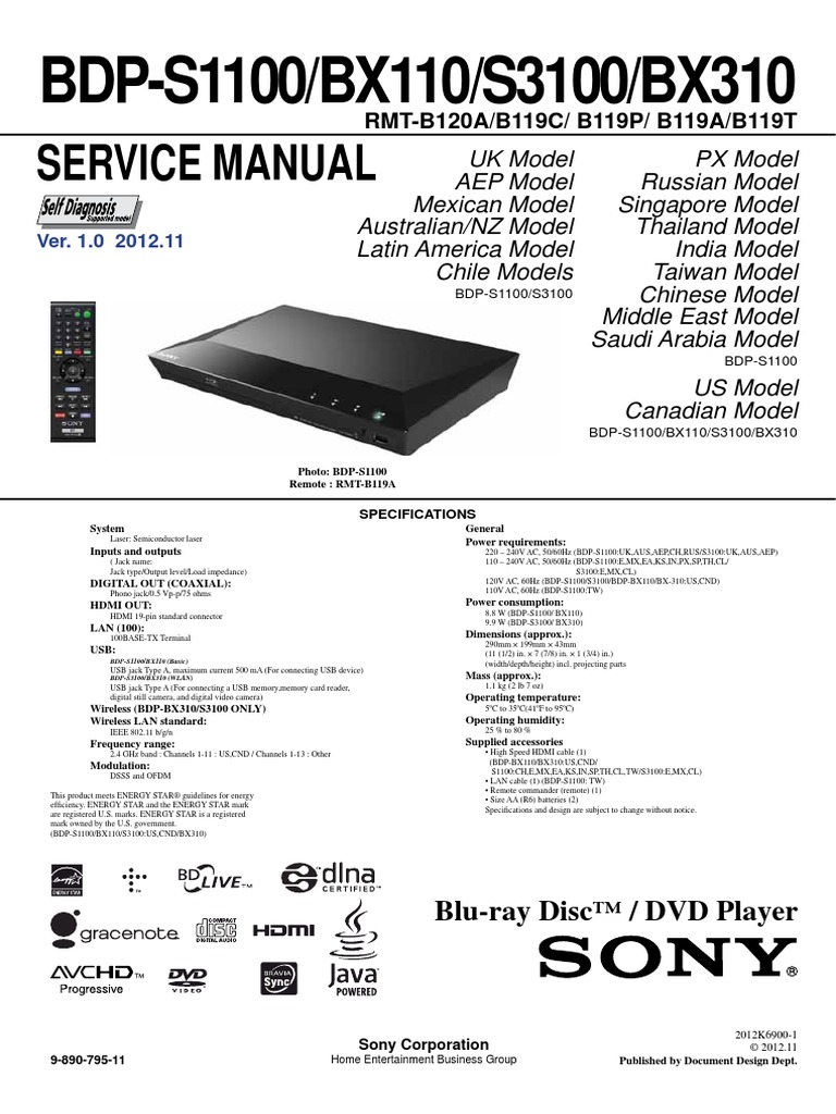 Sony BDP-S3100, S1100, BX110, BX310 PDF | PDF | Soldering | Electrical ...