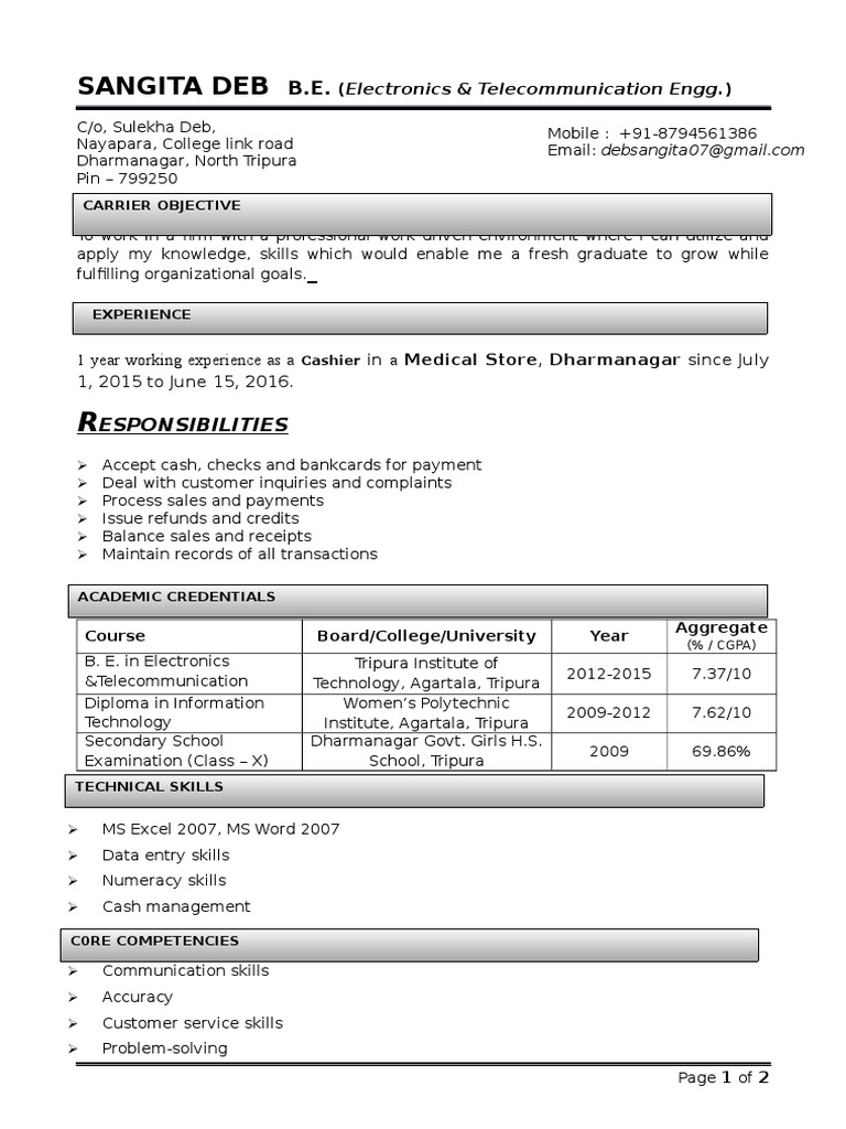 Sangita Deb Resume For Ujjivan | PDF | Business | Technology & Engineering
