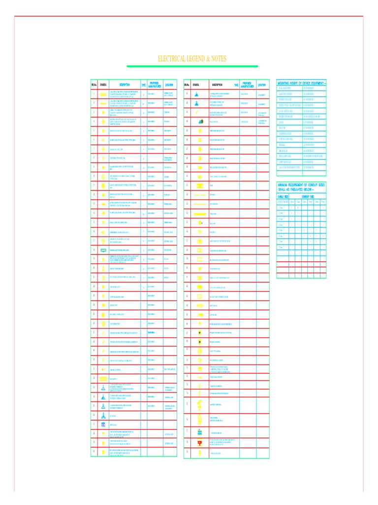 Electrical Legend & Notes Chart for Wall Light Points & Outlets | PDF ...