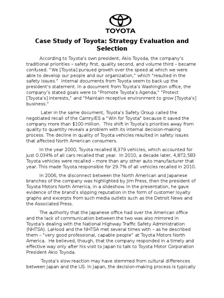 Case Study of Toyota | PDF | Toyota | Motor Vehicle