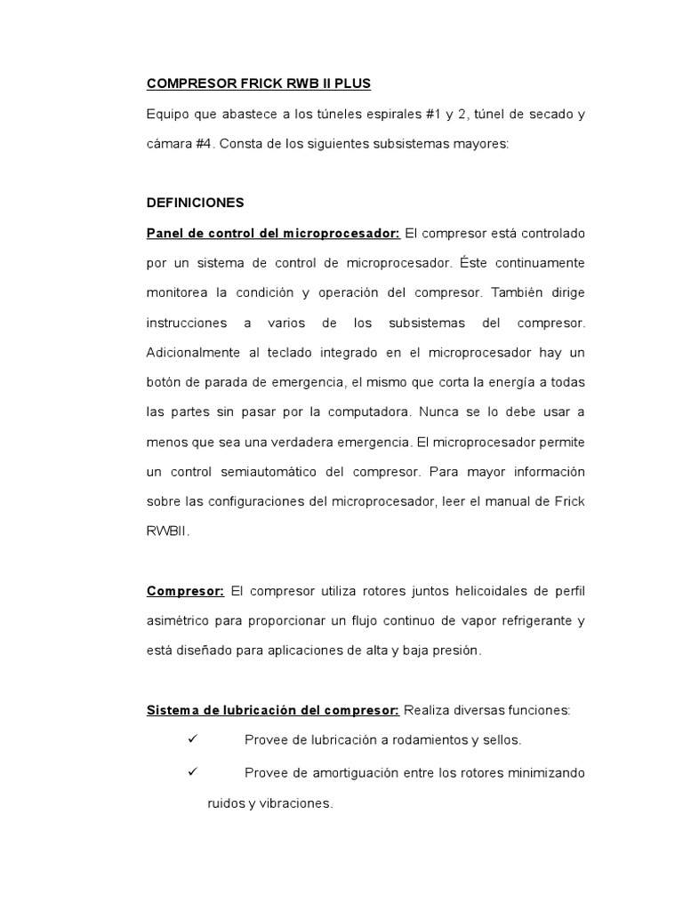 Compresor Frick RWB II Plus | PDF | Compresor de gas | Microprocesador