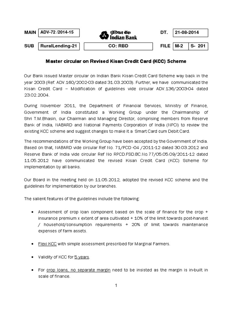 Master Circular KCC | PDF | Loans | Credit (Finance)
