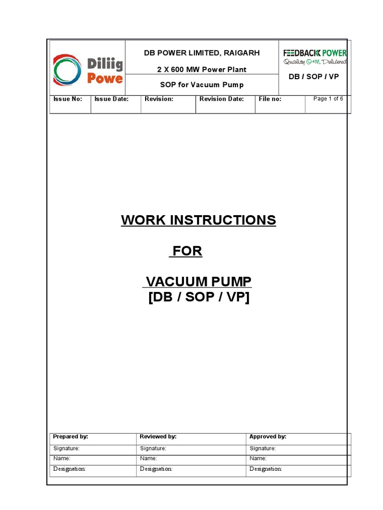 21 SOP For Vacuum Pump | PDF | Pump | Vacuum