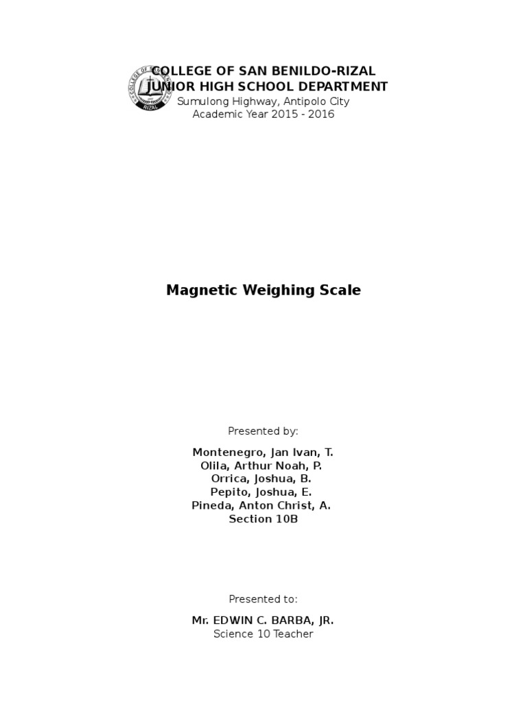 Magnetic Weighing Scale Investigatory Project | PDF | Magnet | Magnetic ...