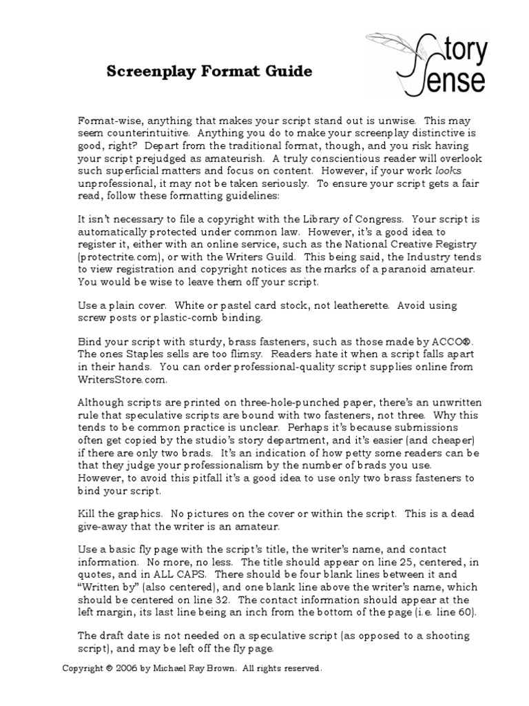 Script Format | PDF | Screenplay | Bracket