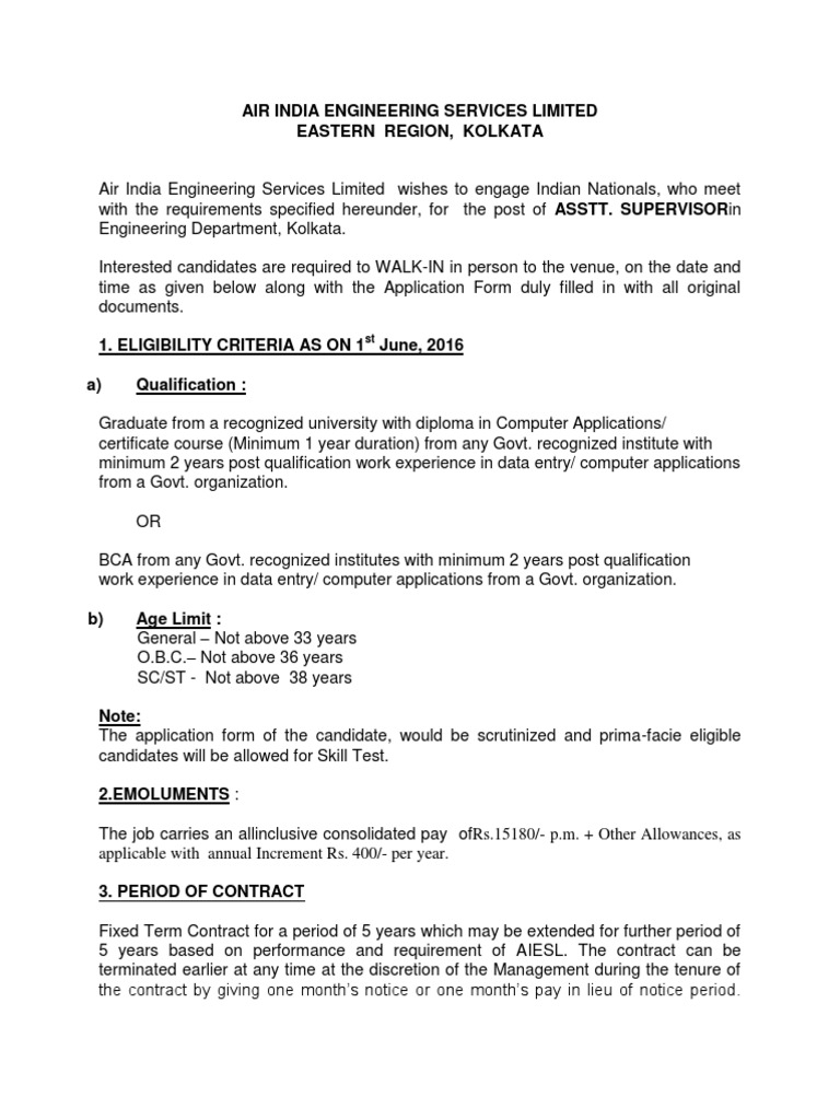 Air India Engineering Services Limited Eastern Region, Kolkata | PDF ...