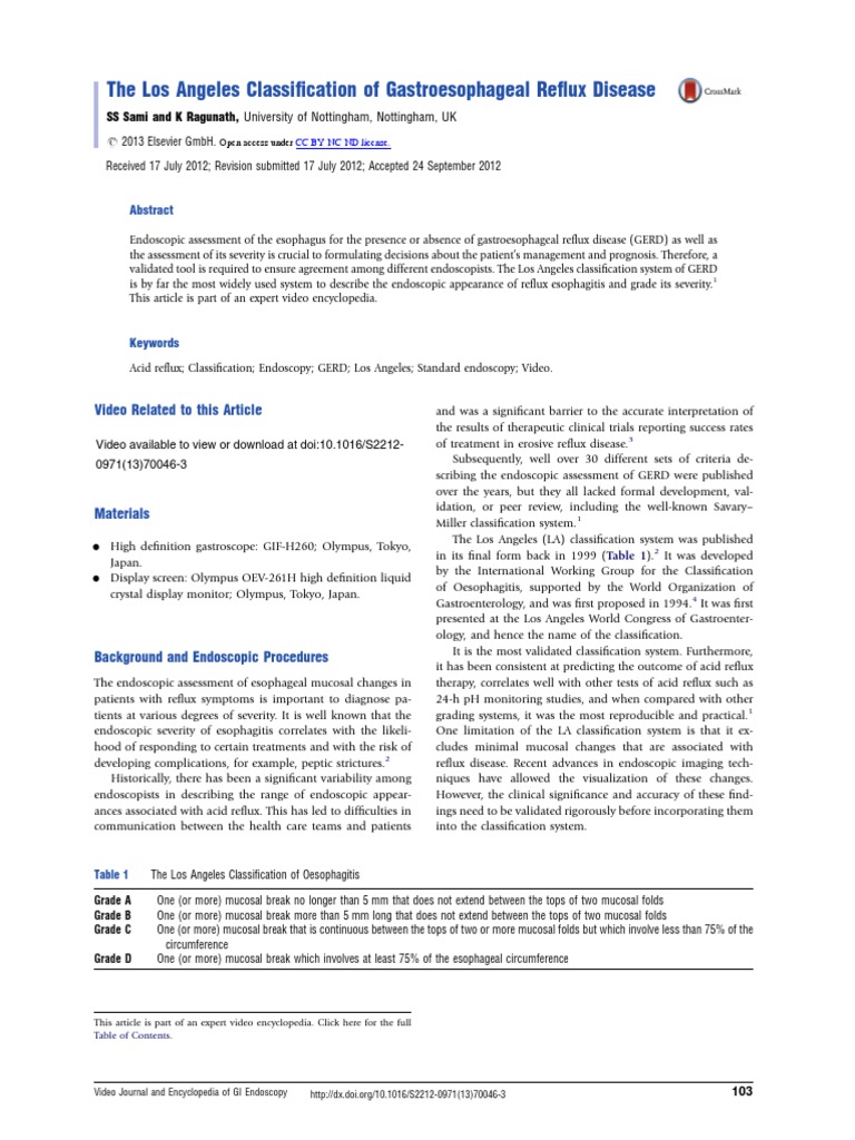 The LA Classification of GERD | PDF | Gastroesophageal Reflux Disease ...