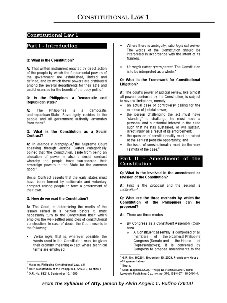 Consti 1 Syllabus of Atty. Jamon - (By Alvin C. Rufino) | PDF | Constitutional Amendment ...