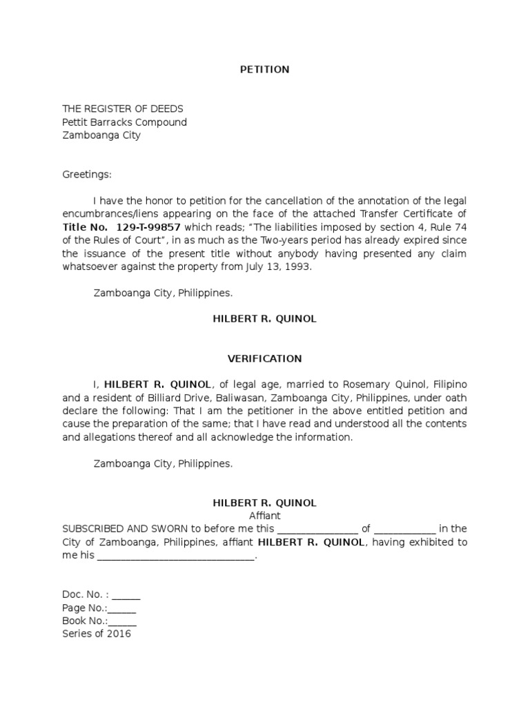 PETITION-cancellation of Sec.4 Rule 74 | PDF