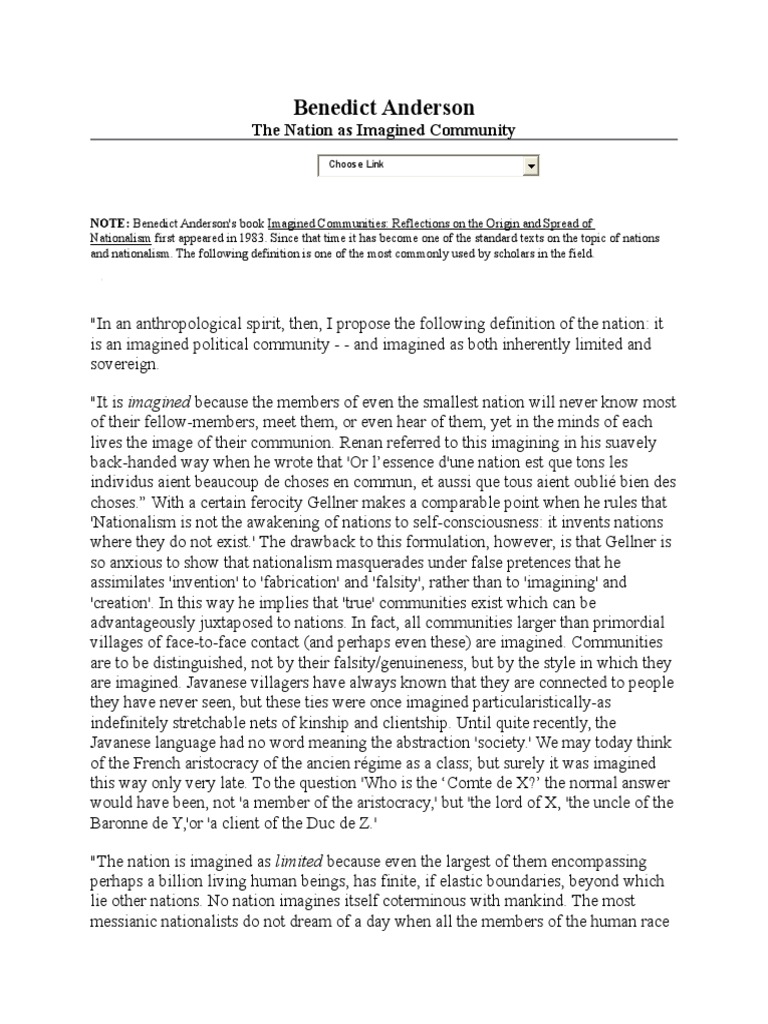 Benedict Anderson: The Nation As Imagined Community | PDF ...