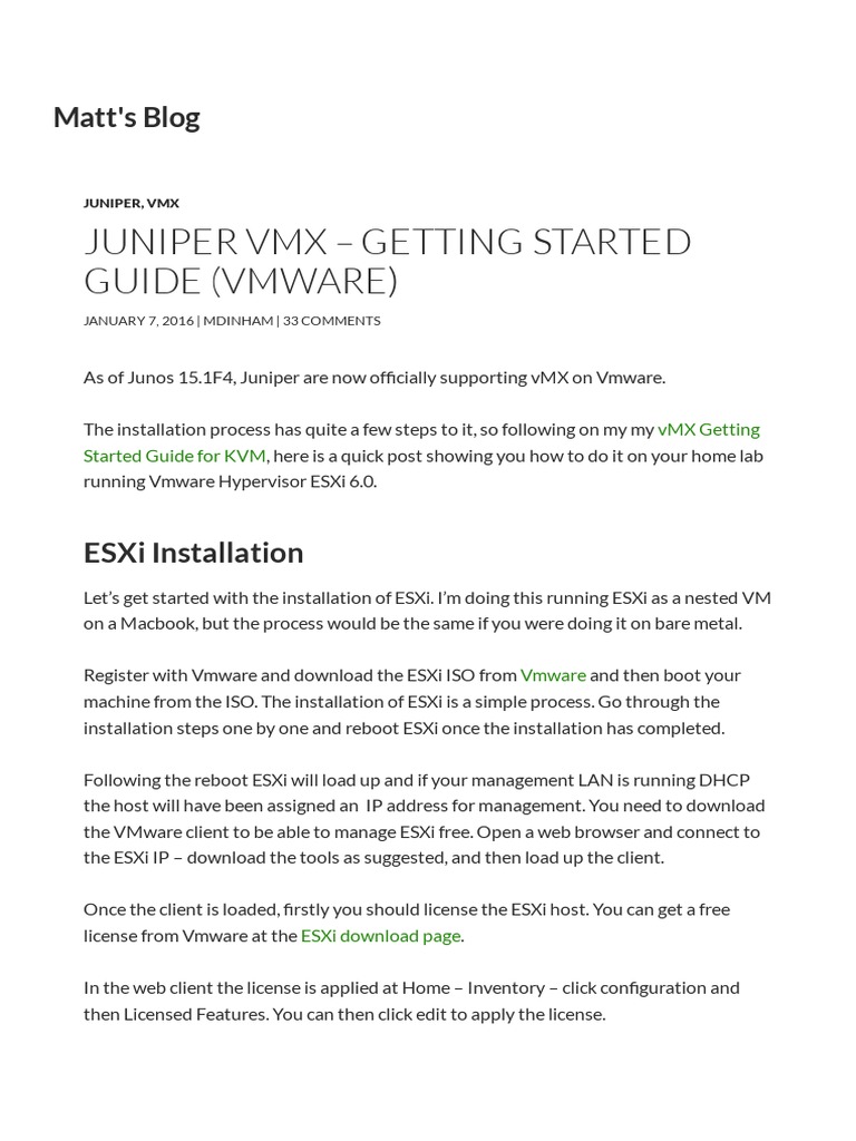 Juniper VMX - Getting Started Guide (VMware) - Matt's Blog | PDF | Virtual Machine | Computer ...