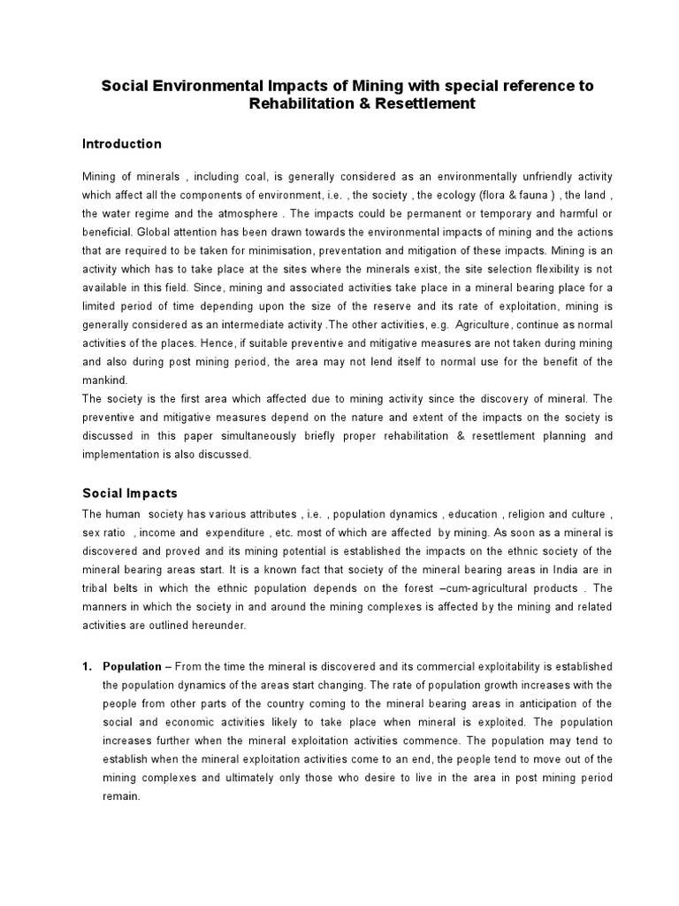 Social Environmental Impacts of Mining With Special Reference To ...