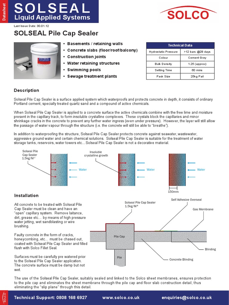 Solseal - Pile Cap Sealer Datasheet | PDF | Deep Foundation | Concrete