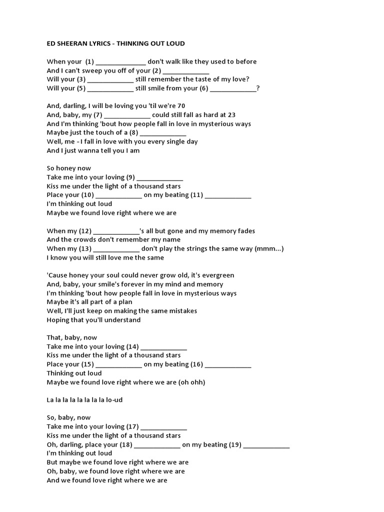 Ed Sheeran - Thinking Out Loud Lyrics | PDF | Art