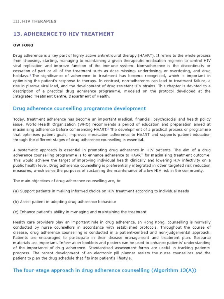 Adherence To Hiv Treatment: Drug Adherence Counselling Programme ...