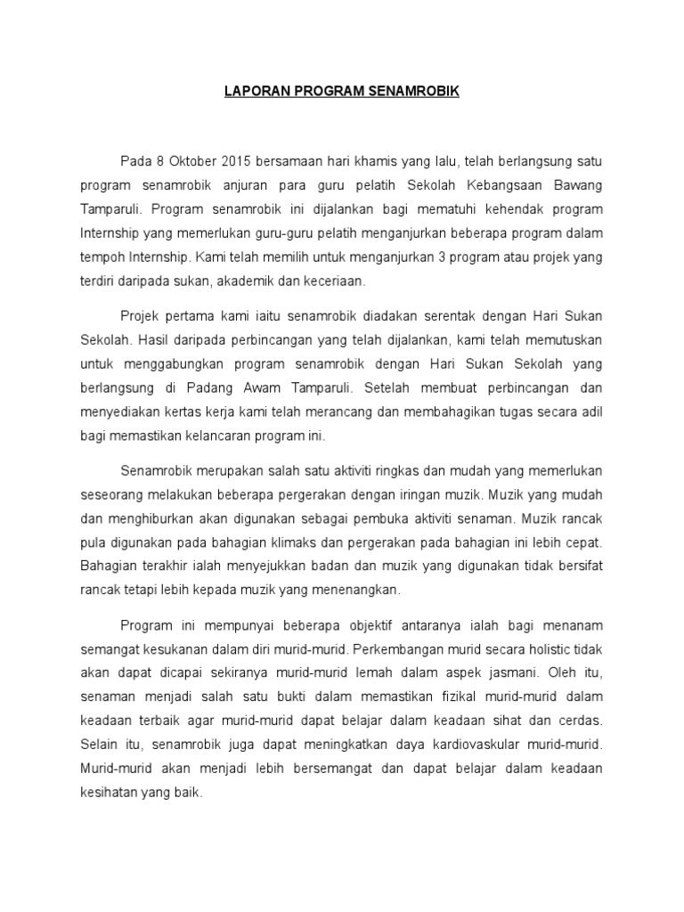 Laporan Program Senam Aerobik Sempena Hari Sukan Sekolah | PDF