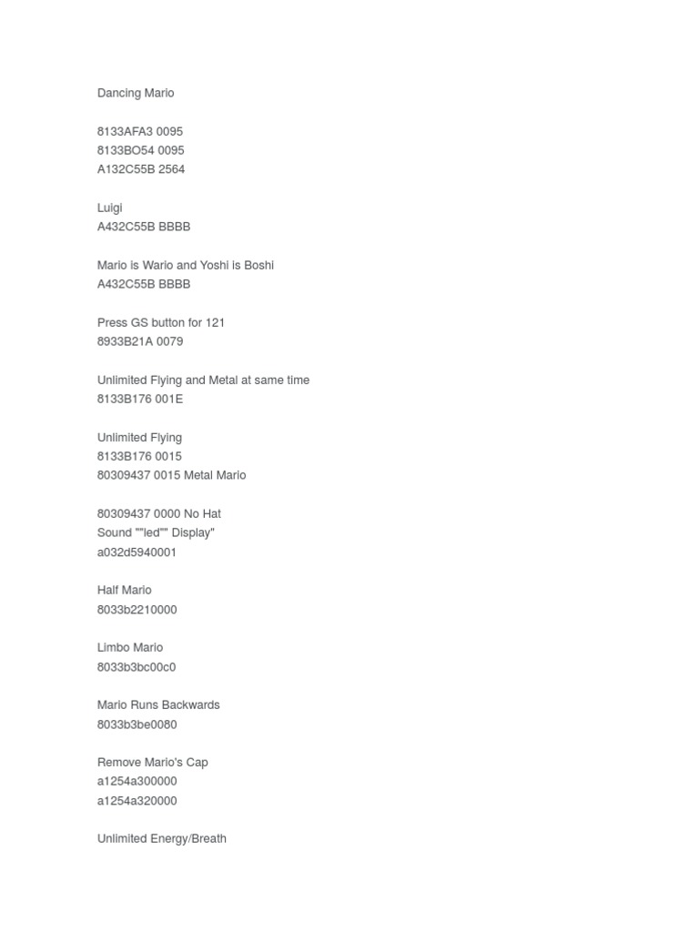 Super Mario 64 Cheat Codes Guide | PDF | Nintendo | Nintendo Franchises