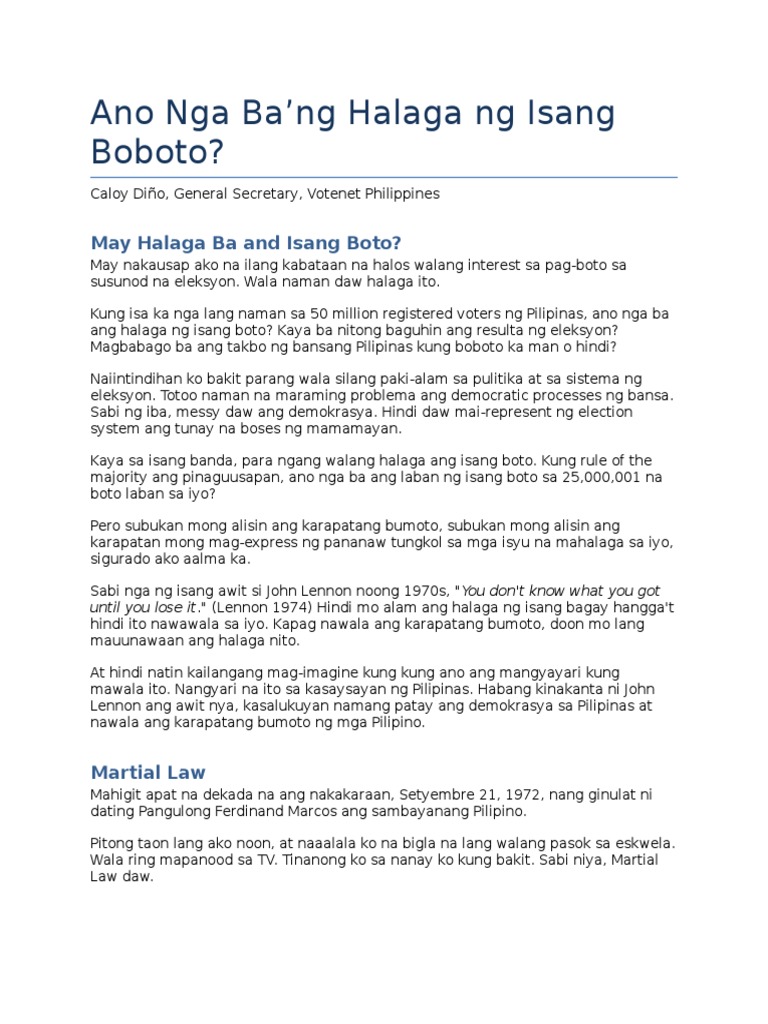 Ano Ang Halaga NG Isang Boboto - (2015.06.27) | PDF