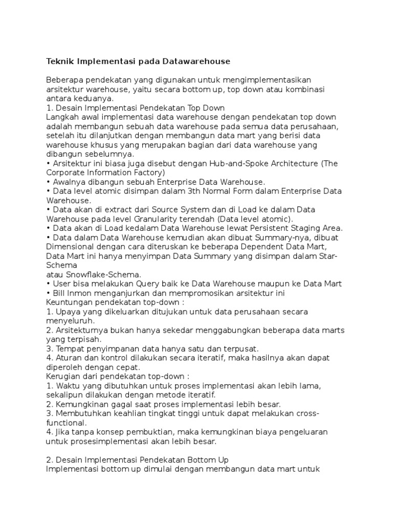 Teknik Implementasi Pada Datawarehouse | PDF