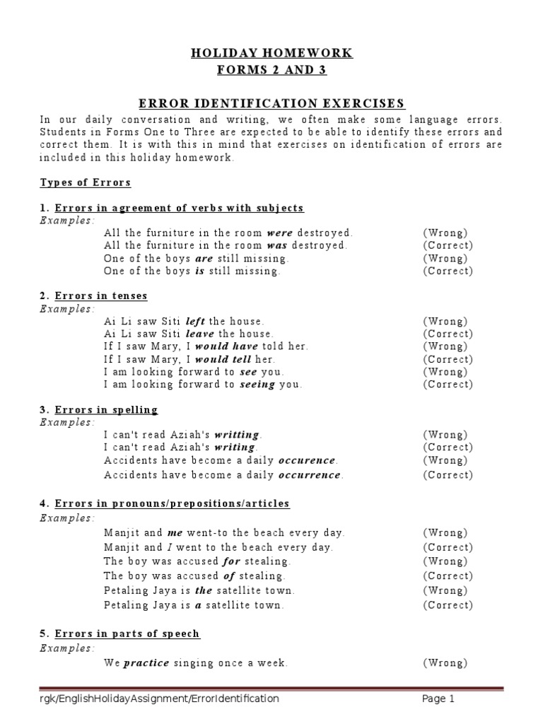 Error Identification Exercises for Forms 2-3 | PDF | Verb | Morphology