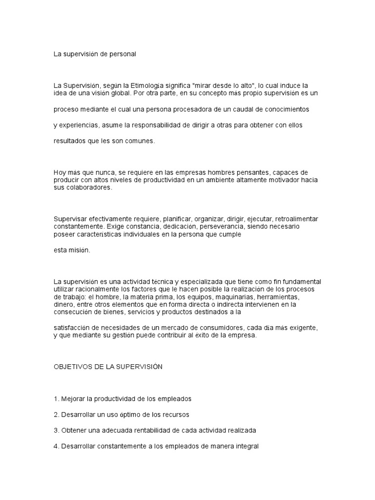 La Supervisión de Personal | PDF | Toma de decisiones | Planificación