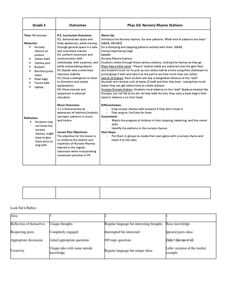 Nursery Rhyme Stations | PDF | Physical Education | Lesson Plan