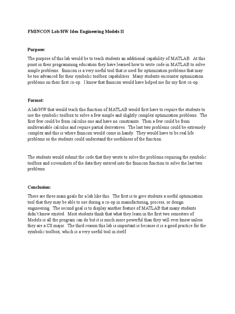 MATLAB Optimization with fmincon Lab | PDF