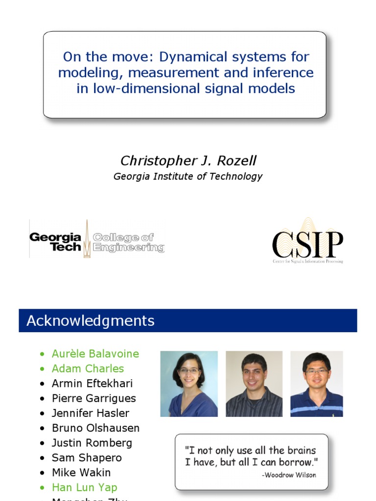 On The Move - Dynamical Systems For Modeling, Measurement and Inference in Low Dimensional ...