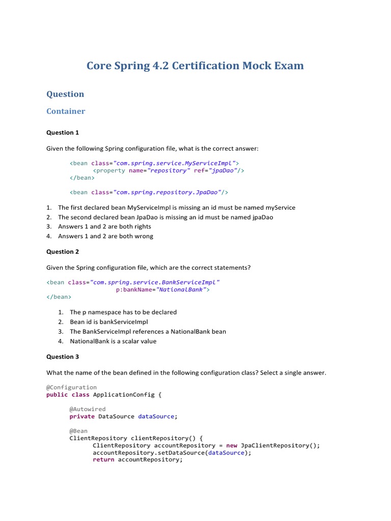 Spring Certification 4.2 Mock Exam | Download Free PDF | Spring ...