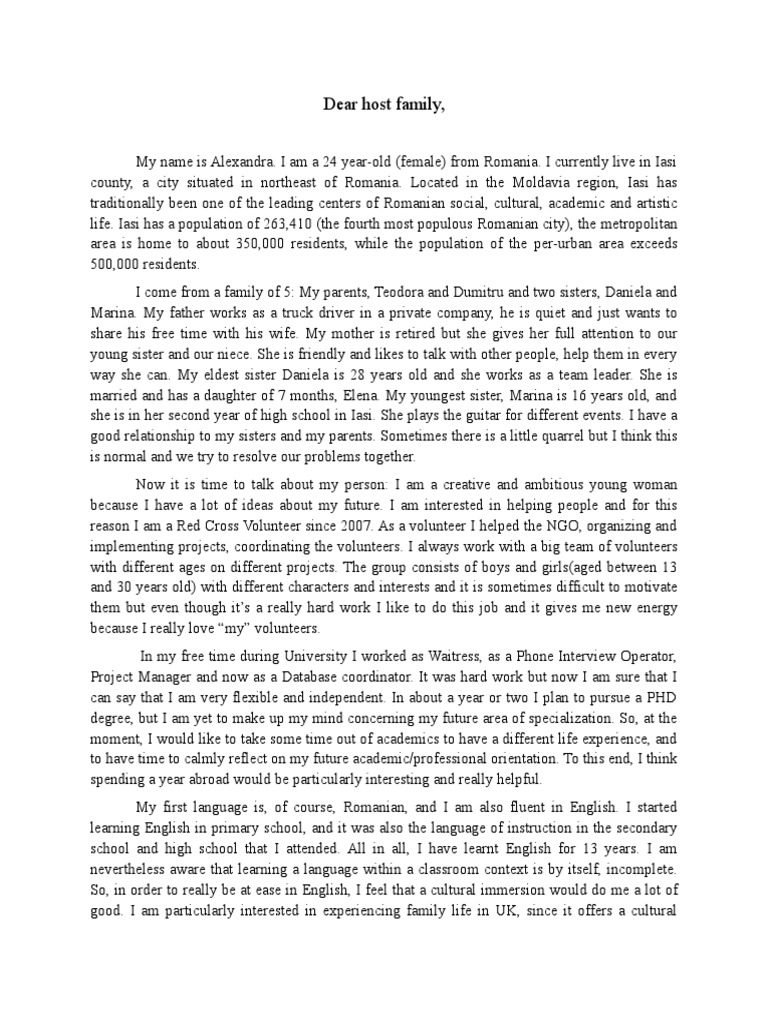 Introduction Letter to Host Family | PDF | Volunteering | Languages