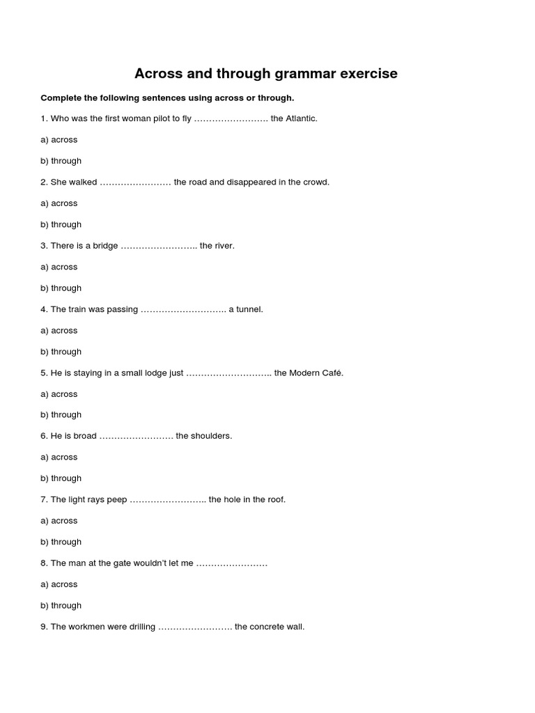 Across and Through Grammar Exercise | PDF | Art