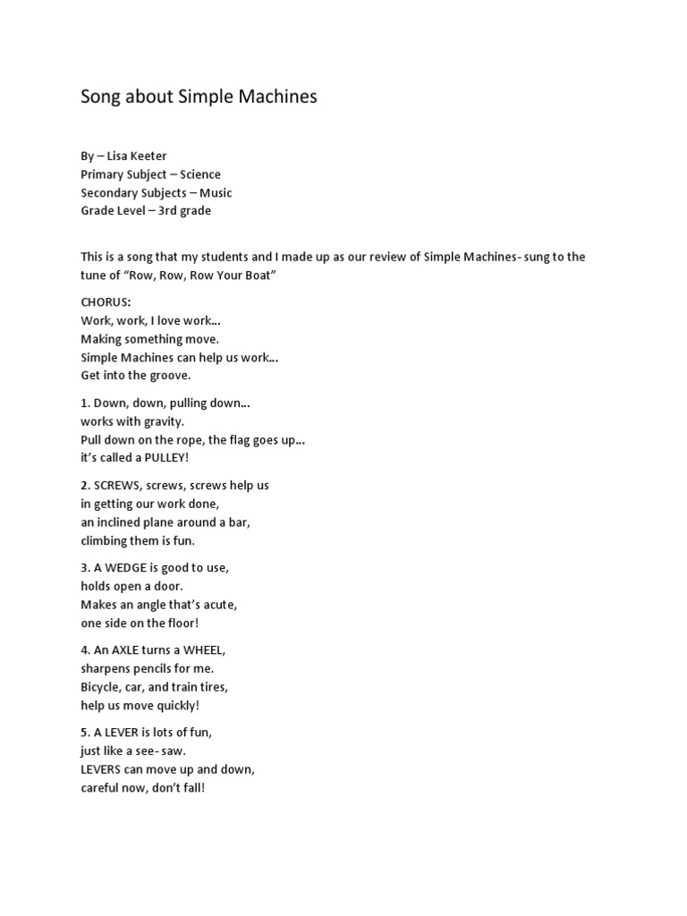 Song About Simple Machines | PDF