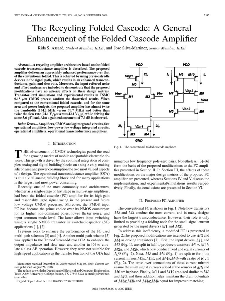 The Recycling Folded Cascode | PDF | Amplifier | Mosfet